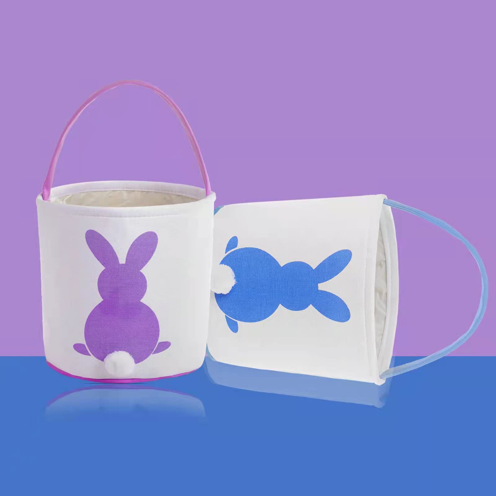 4 Packs Empty Easter Baskets for Kids Bulk Canvas Basket Personalized Bunny Bags Buckets Eggs Hunt Party Supplies, Pink, Blue,green and Purple