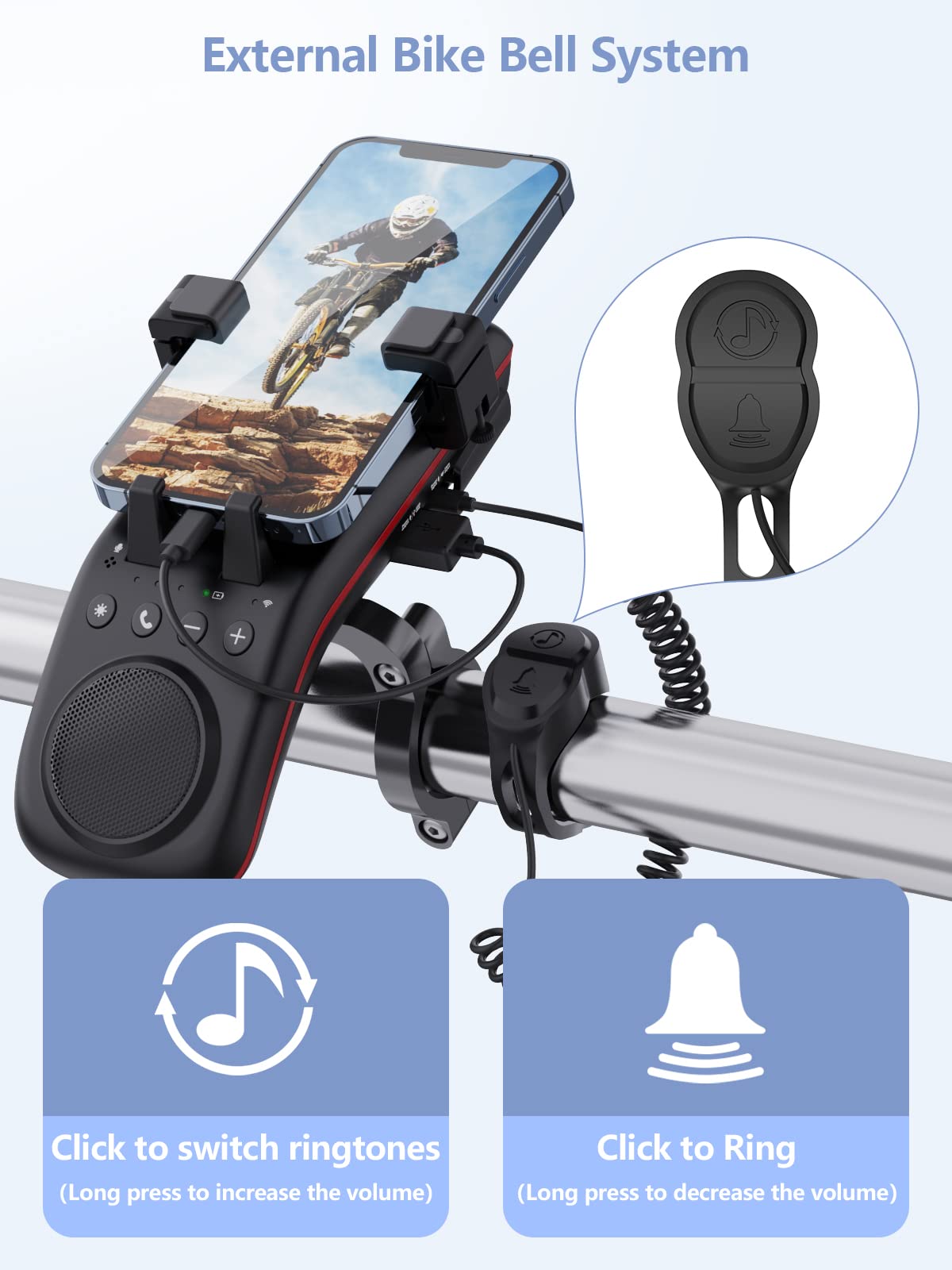 Weduda Multifunctional Bike Phone Holder,Portable Bluetooth Speaker with Microphone and LED Lighting, External Bicycle Bell, 5000mAh Power Bank - Ideal for Adult Road & Mountain Cycling