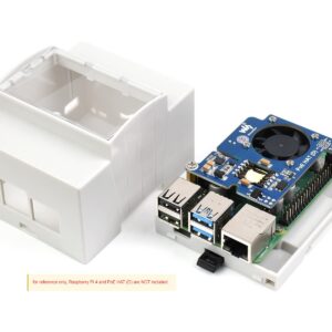 DIN Rail Case for Raspberry Pi 4, DIN Rail Mount Support, ABS Material, Clear Top Window, Large Inner Space Allows Accommodating an Extra Add-on Such as PoE HAT (D), RS485 CAN HAT etc. Easy to Use