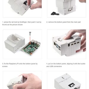 DIN Rail Case for Raspberry Pi 4, DIN Rail Mount Support, ABS Material, Clear Top Window, Large Inner Space Allows Accommodating an Extra Add-on Such as PoE HAT (D), RS485 CAN HAT etc. Easy to Use