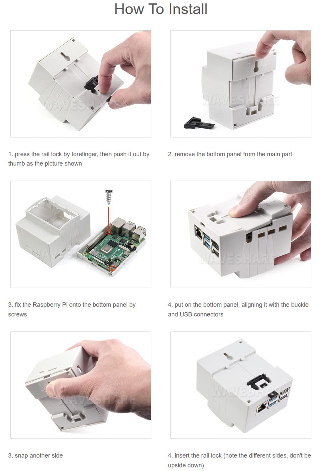 DIN Rail Case for Raspberry Pi 4, DIN Rail Mount Support, ABS Material, Clear Top Window, Large Inner Space Allows Accommodating an Extra Add-on Such as PoE HAT (D), RS485 CAN HAT etc. Easy to Use