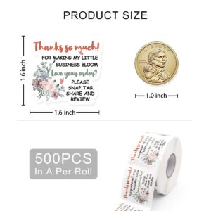 Thanks So Much for Making My Little Business Bloom Stickers,Thank You Stickers,Small Shop Stickers,Mail Envelopes Stickers Handmade Stickers for Small Business,Handmade Goods,Online Retailers,500 PCS