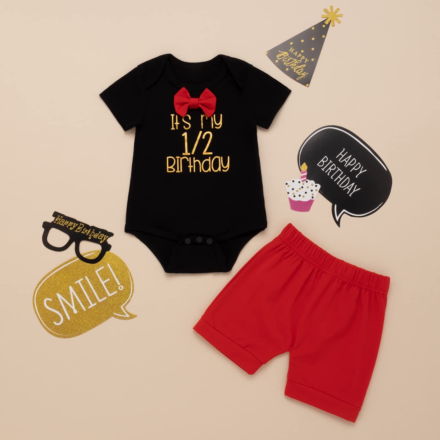 Baby Boy Infant It's My 1/2 Birthday Outfit Short Sleeve Clothes Short Set (Black, 6-12 Months)