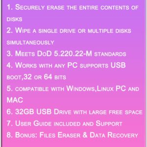 EZITSOL Hard Drive Disk Eraser & Disk Wiper on 32GB USB Drive | Permanently Destroy Wipe Erase Hard Disk Drive Data on Any PC & Server | Bonus: Files Eraser & Data Recovery