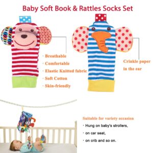 Baby Wrist Rattles Toys, Soft Book for Babies 0-3 Months, Foot Rattle Socks for Newborn, Gift for Infant