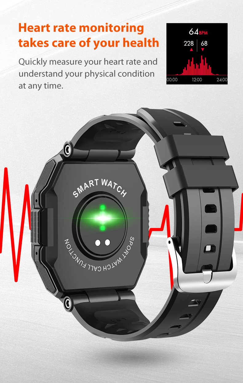 Smart Watches for Men Activity Fitness Tracker with Bluetooth Call Heart Rate Blood Pressure Blood Oxygen Sleep Monitor IP67 Waterproof 1.54" Touch Screen Smart Watch for iOS Android (Black)