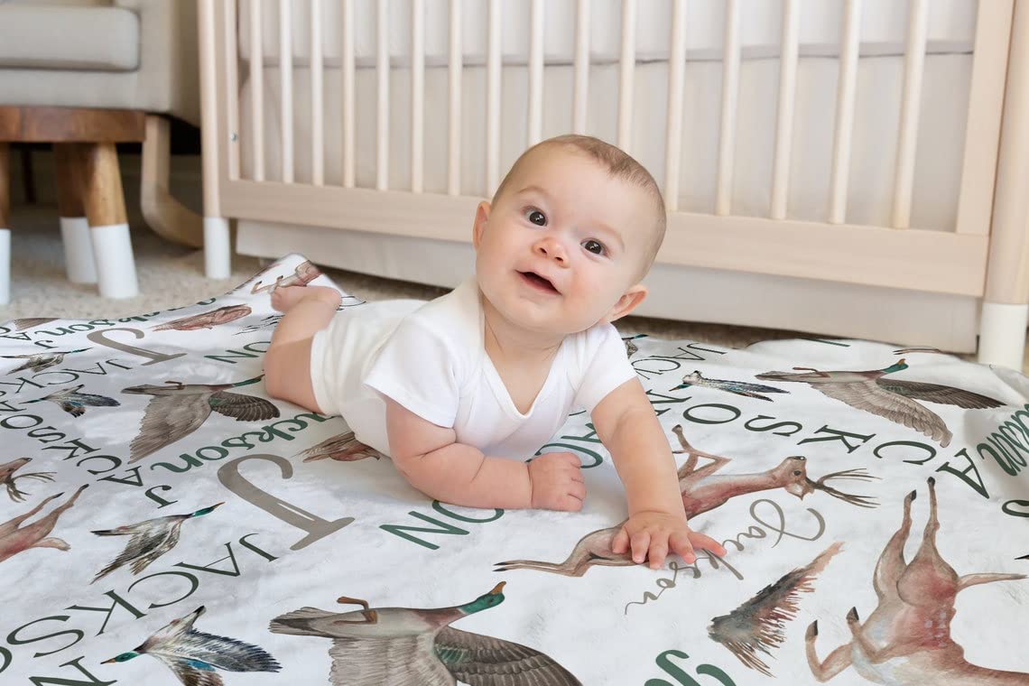 Personalized Mallard Duck Deer Baby Blanket, Custom Duck Hunting Blanket, Woodland Animals Baby Name Blanket, Deer Baby Boy Receiving Blanket, Wildlife Hunting Baby Super Soft Plush Fleece Blanket