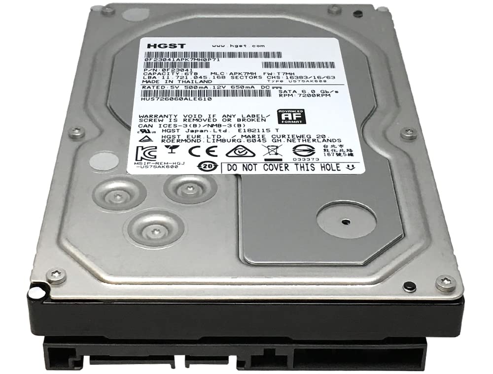 HGST Ultrastar 7K6000 HUS726060ALE610 (0F23041) 6TB 7200RPM 128MB Cache SATA 6Gb/s 3.5-inch Internal Hard Drive (for NAS, Desktop PC, Surveillance Storage) (Renewed)