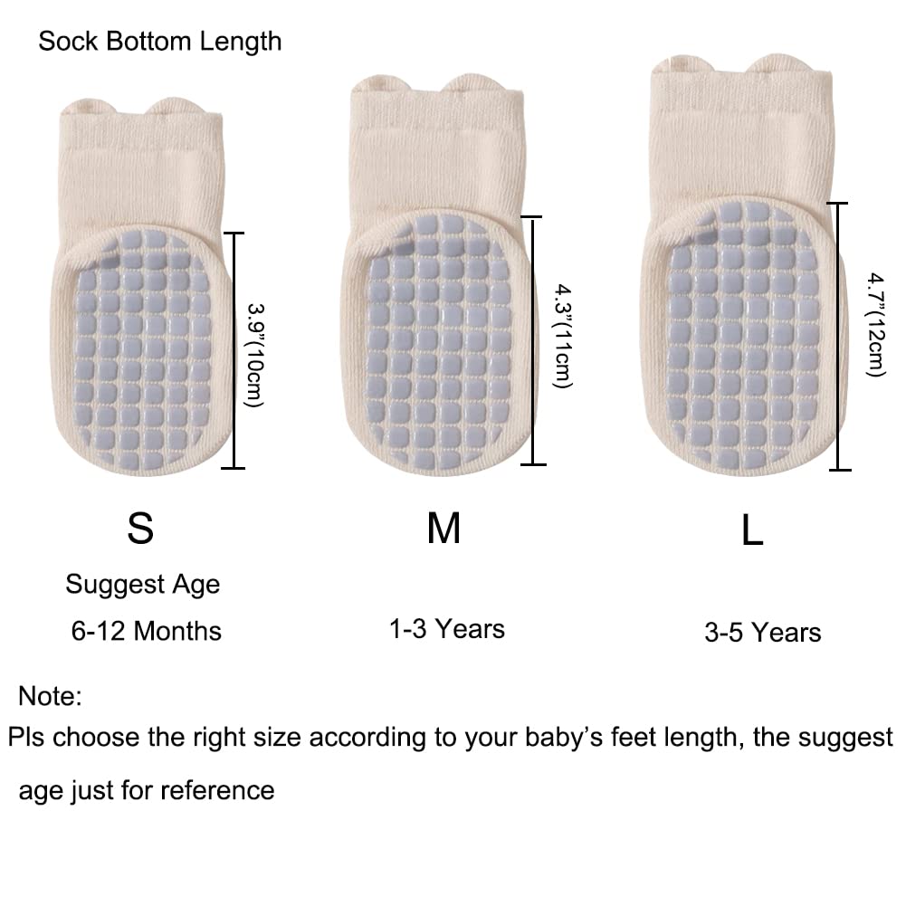 Exegawe Toddler Non Slip Socks, Cute Baby Socks with Grips Crew Socks 5 Pairs(M/1-3y)