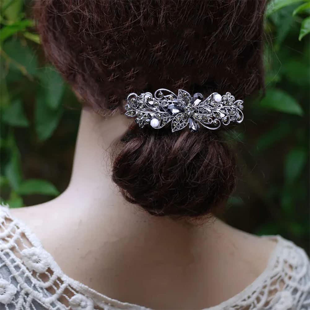 4 PCS Hair Barrettes for Women Ladies, Flower Crystal Rhinestones Barrettes Pearl Spring Hair Clip Accessories Women Fashion Ponytail Holders Barrettes for Daily Wear Mothers Day present