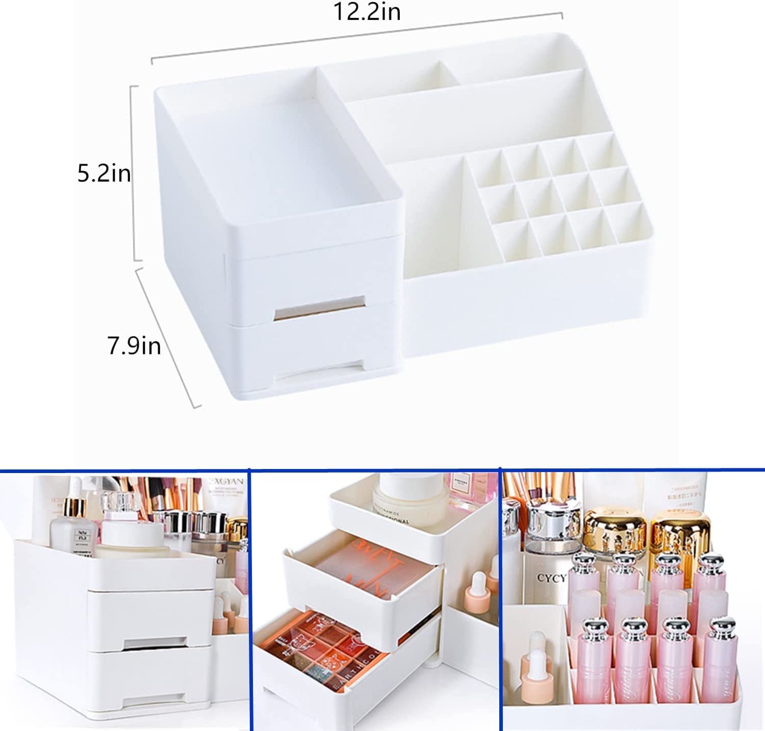 BREIS Makeup Organizer for Vanity, Large Skincare Organizers with Drawers, Make Up Organizers and Storage for Lipstick Cosmetics Makeup Brushes Lotions Perfumes Eyeshadow