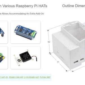 DIN Rail Case for Raspberry Pi 4, DIN Rail Mount Support, ABS Material, Clear Top Window, Large Inner Space Allows Accommodating an Extra Add-on Such as PoE HAT (D), RS485 CAN HAT etc. Easy to Use