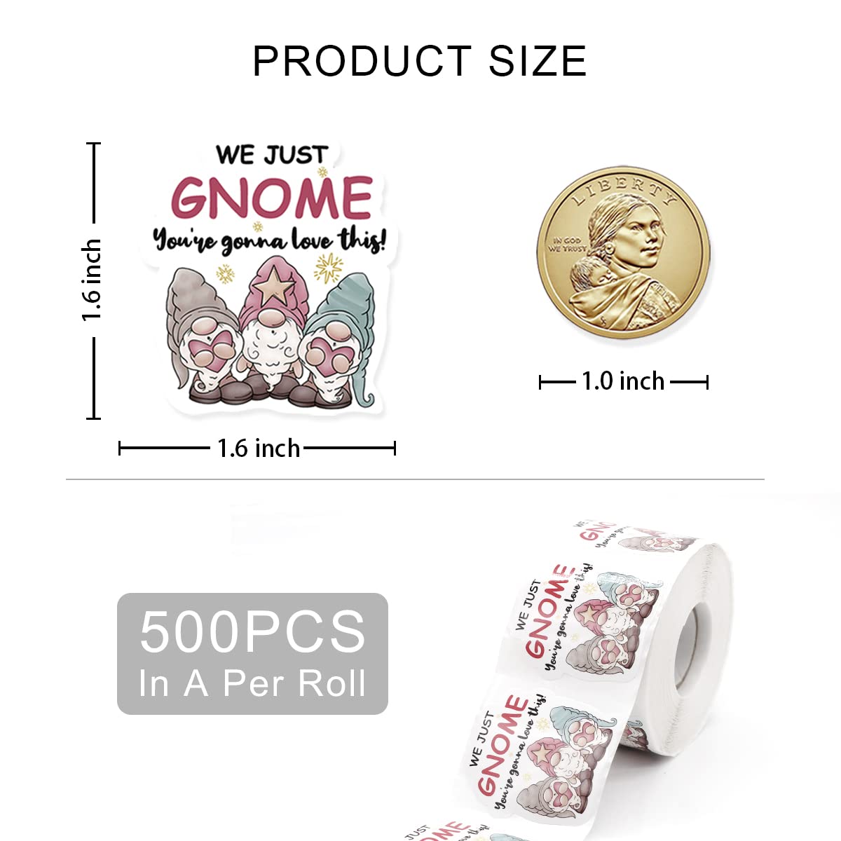 Cute Gnomes Thank You Sticker Roll,Funny We Just Gnome You’re Gnome Love This Stickers,Packaging Stickers, Mail Envelopes Shipping Stickers for Small Business,500 PCS