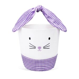 my liffri easter basket set for kids, large canvas bunny bag with carrot card & letters stickers for egg hunt with adjustable rabbit ear handle for baby boy girl toddler, purple