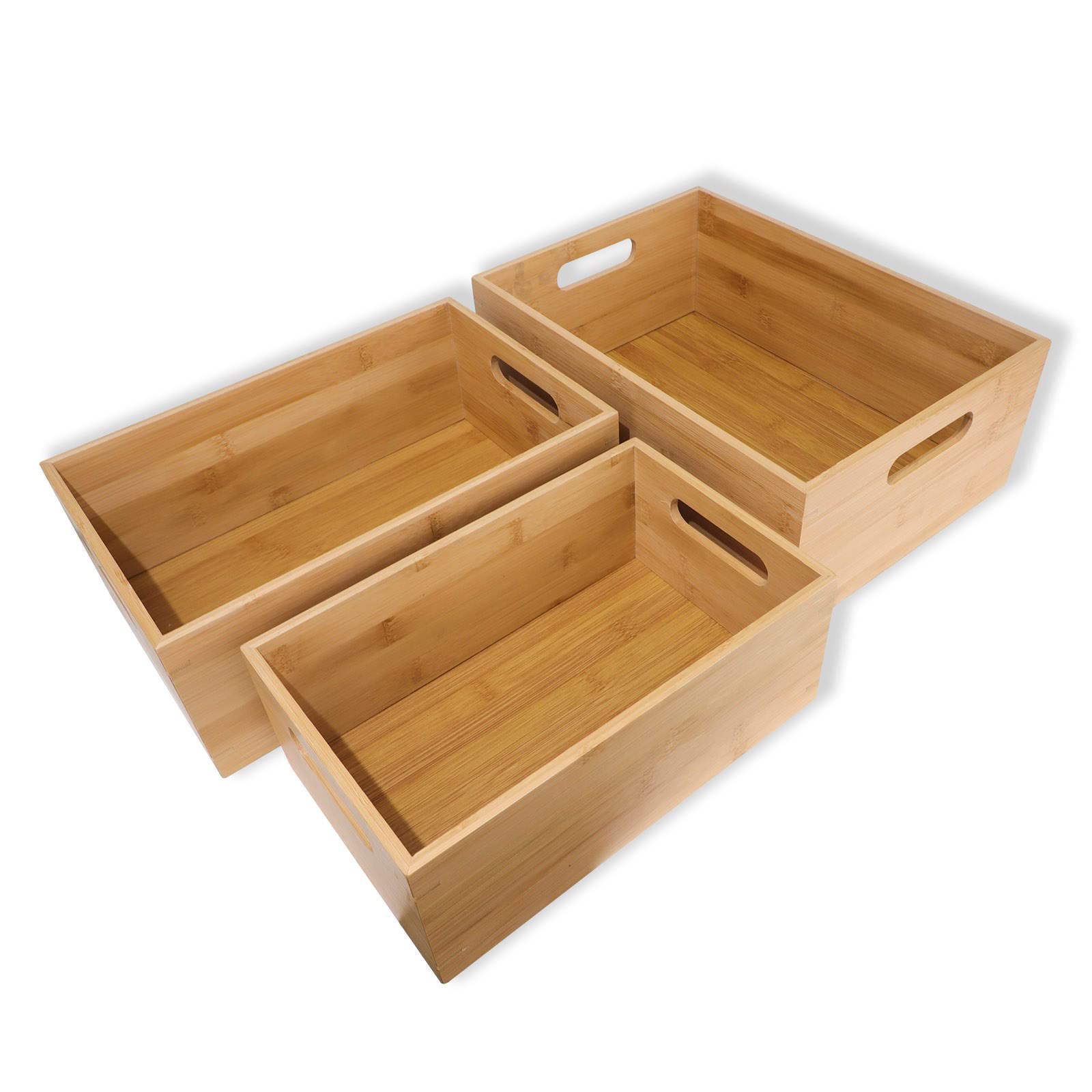 Bamboo Storage Box Set - 3 Piece Pack Durable Bin with Handles, Multi-Purpose Organizer, for Closet, Office, Toys, Bedding, Clothes, Baby Essentials, Arts and Crafts