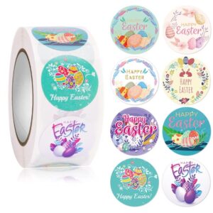 500 pieces easter stickers roll,1.5 inch rabbit stickers self adhesive easter labels with 8 styles for candy cookie bags gifts boxes wrap cards bottles envelope seals party decoration supplies