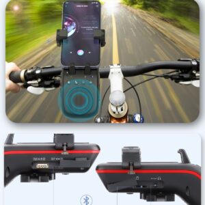 Weduda Multifunctional Bike Phone Holder,Portable Bluetooth Speaker with Microphone and LED Lighting, External Bicycle Bell, 5000mAh Power Bank - Ideal for Adult Road & Mountain Cycling