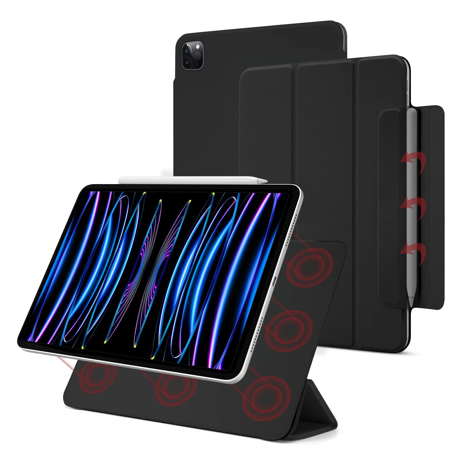 Magnetic Case for iPad Pro 11 Inch 4th /3rd /2nd Generation(2022/2021/2020),Slim Smart Folio for iPad Pro 11,Lightweight Trifold Stand Case, Auto Sleep/Wake, Support 2nd Gen Pencil Charging (Black)