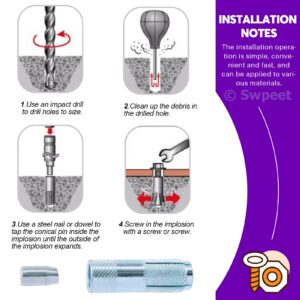 Swpeet 8Pcs 1/2 Inch Premium Zinc Plated Carbon Steel Concrete Knurled Drop in Anchors Assortment Kit, Expansion Screws Internal Forced Expansion Bolts for Solid Concrete