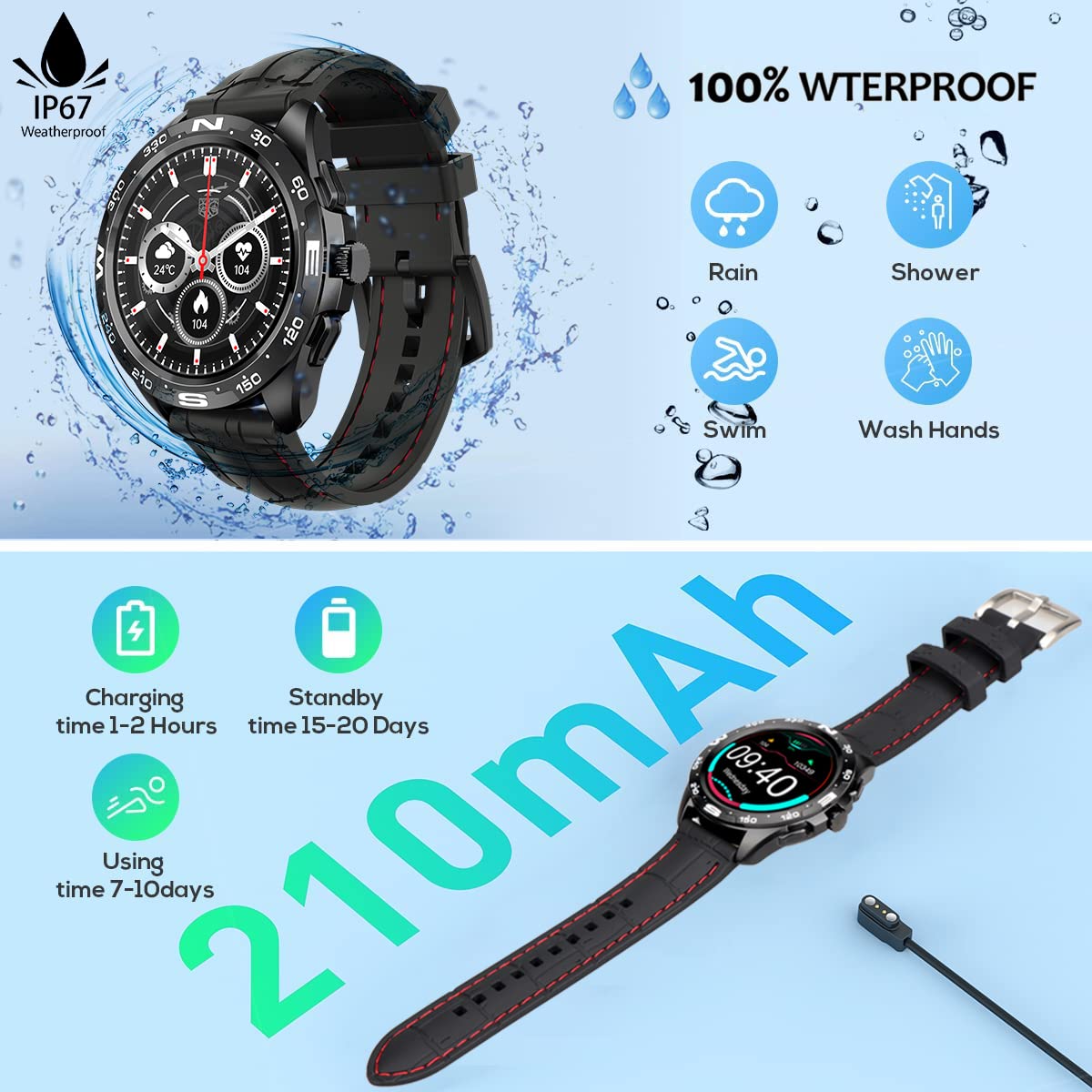 CARYWON Smart Watch for Android &iOS Phones with Calls Making and Answering,Messages Reminder,Heart Rate, Blood Oxygen and Pressure, Sleep Monitoring Tracker, Waterproof Fitness Watch for Men Women