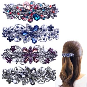 4 pcs hair barrettes for women ladies, flower crystal rhinestones barrettes pearl spring hair clip accessories women fashion ponytail holders barrettes for daily wear mothers day present