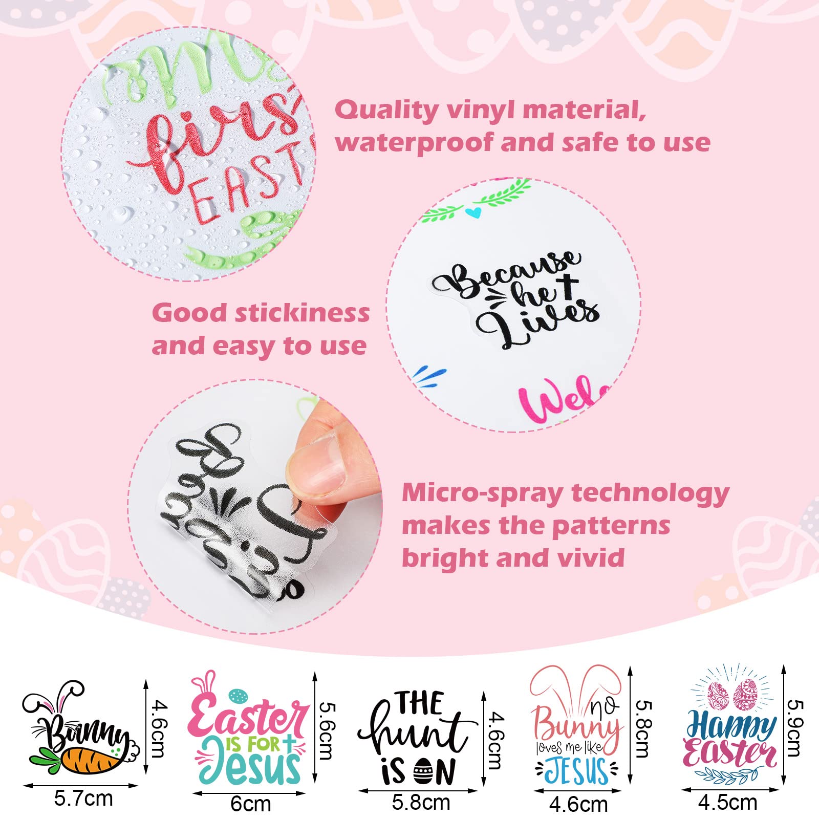 36 Pieces Easter Stickers Easter Bless Saying Egg Stickers Waterproof Positive Word Sticker for Water Bottle Envelopes Cards Scrapbooking Kids Girls Adults School Teacher DIY Laptop Party Favors