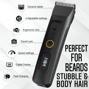 Brio Beardscape V2 Beard Trimmer for Men Professional with Low Friction Ceramic Blade, Cordless Professional Hair Trimmer for Barbers with 4 Hrs of Long Battery Timing, Ideal for Beard & Body (Gray)