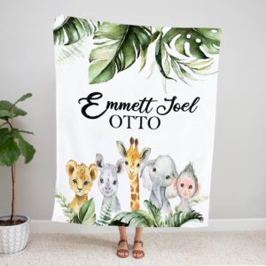 Personalized Baby Boy Blanket - Safari Baby Blanket Boy -Jungle Animals Baby Name Blanket - Safari Animals Baby Bedding - Super Soft Plush Blanket for Baby, 30 x 40 in