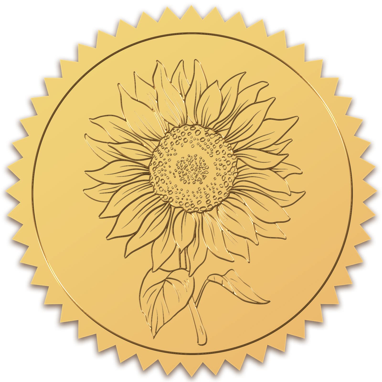 CRASPIRE Sunflower Gold Certificate Embossed Seals 100pcs Seals 2" Foil Round Self Adhesive Embossing Stickers for Awards Wedding Invitations Party Favors Envelopes Graduation Seals