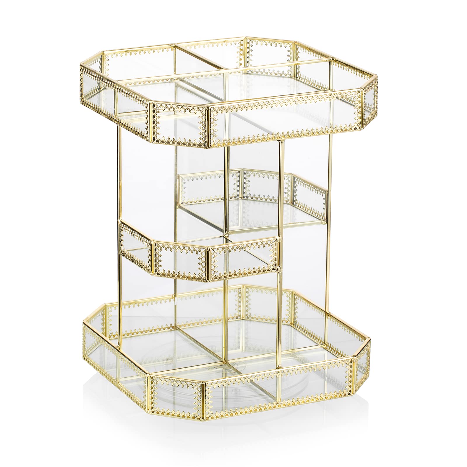 Senjie Makeup Organizer 360 Degree Rotating Countertop Cosmetics Storage Display for Lipsticks Perfumes Skincare Large Capacity,Gold