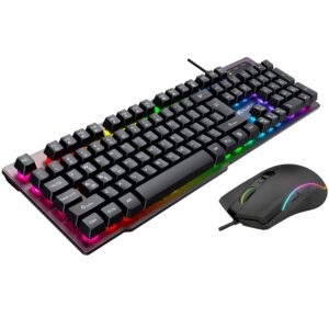 hajaan hc410-g wired rgb gaming keyboard and mouse combo, with multimedia and anti-ghosting capability keys, upto 3200dpi gaming mouse for windows pc gamers- black