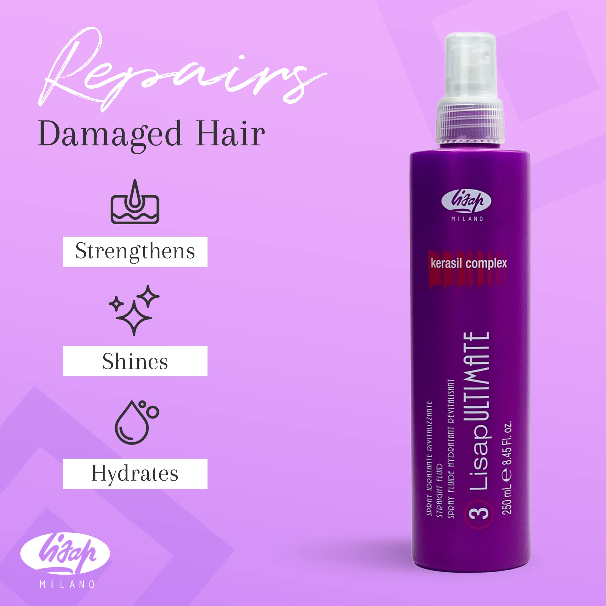 Lisap Ultimate Straight Fluid, Frizz-Smoothening Spray with Heat Protection for All Hair Types