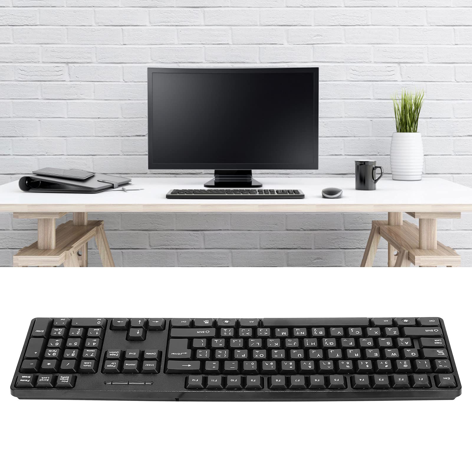 Shanrya Computer Keyboards, Comfortable Gaming Keyboard ‑Proof Ergonomic Design Non‑Slip for Pc Notebook Computers for Arabic and English for Home