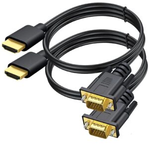 hdmi to vga cable 2-pack, 3.3 feet gold-plated computer hdmi to vga monitor cable adapter cord for computer, desktop, laptop, pc, monitor, projector, hdtv, and more (not bidirectional)