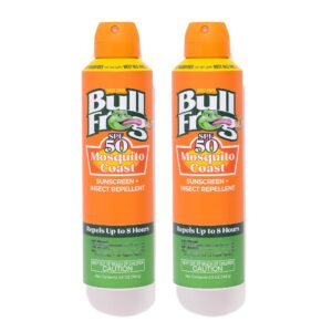 bullfrog mosquito coast sunscreen spf50 + insect repellant 5.5oz continuous spray, 2pk