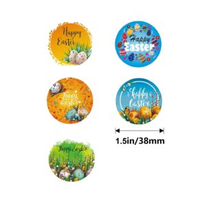 500 Pieces Easter Stickers Roll,1.5 Inch Egg Stickers Self Adhesive Easter Labels with 5 Styles for Candy Cookie Bags Gifts Boxes Wrap Cards Bottles Envelope Seals Party Decoration Supplies