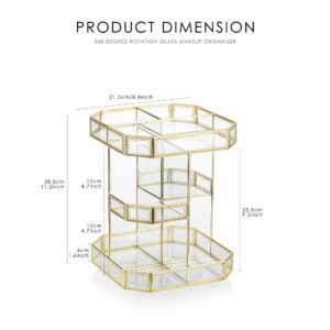 Senjie Makeup Organizer 360 Degree Rotating Countertop Cosmetics Storage Display for Lipsticks Perfumes Skincare Large Capacity,Gold