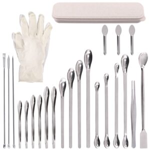 swpeet 23pcs stainless steel micro lab scoop spoon lab spatulas assortment kit, pill filler tamper tool micro spatula steel spoon reagent laboratory mixing spatula long sampling spoon for powders gel