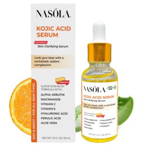 nasola kojic acid serum for skin clarifying, complexion revitalization fade cream with alpha arbutin, vitamin c & e, & niacinamide