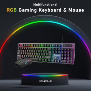 HAJAAN HC410-G Wired RGB Gaming Keyboard and Mouse Combo, with Multimedia and Anti-Ghosting Capability Keys, Upto 3200DPI Gaming Mouse for Windows PC Gamers- Black