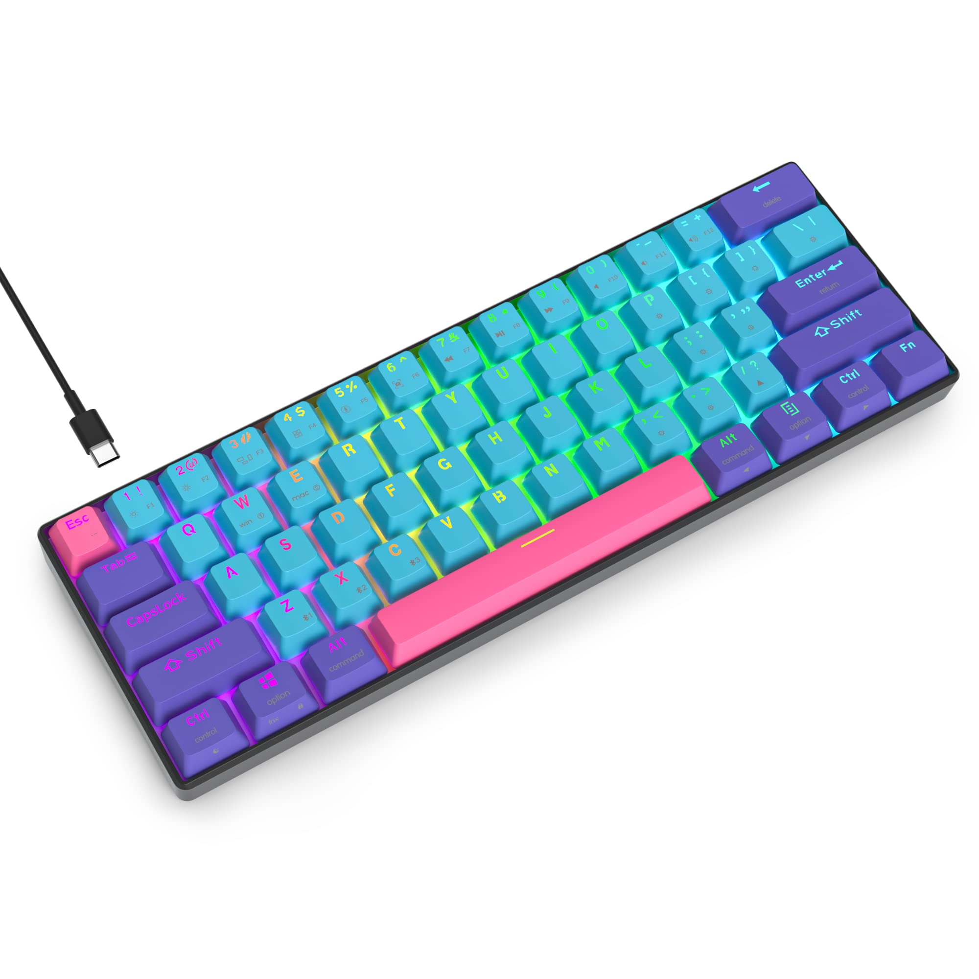 Guffercty kred GK61 60 Percent Wireless Bluetooth Mechanical Gaming Keyboard with hot swappable Switches 60% RGB Backlit for Windows/Mac/Android (Gateron Optical Yellow, Joker)