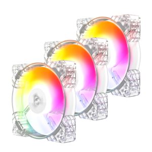 alseye n12 case fans, 3 pack 120mm argb & pwm pc case cooling fans with controller, ultra quiet high airflow half-transparent white computer case fan