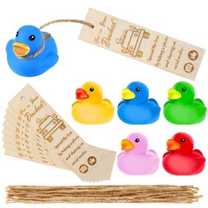 60 pcs you've been shunned cards with rubber ducks and strings small rubber duckies with duck card tags mini rubber ducks bulk for car street toy party game decor assorted colors (wood, cute style)