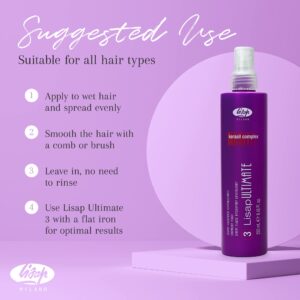 Lisap Ultimate Straight Fluid, Frizz-Smoothening Spray with Heat Protection for All Hair Types