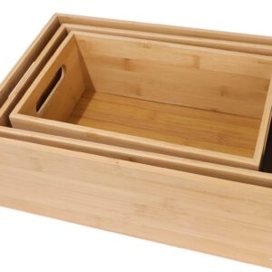 Bamboo Storage Box Set - 3 Piece Pack Durable Bin with Handles, Multi-Purpose Organizer, for Closet, Office, Toys, Bedding, Clothes, Baby Essentials, Arts and Crafts