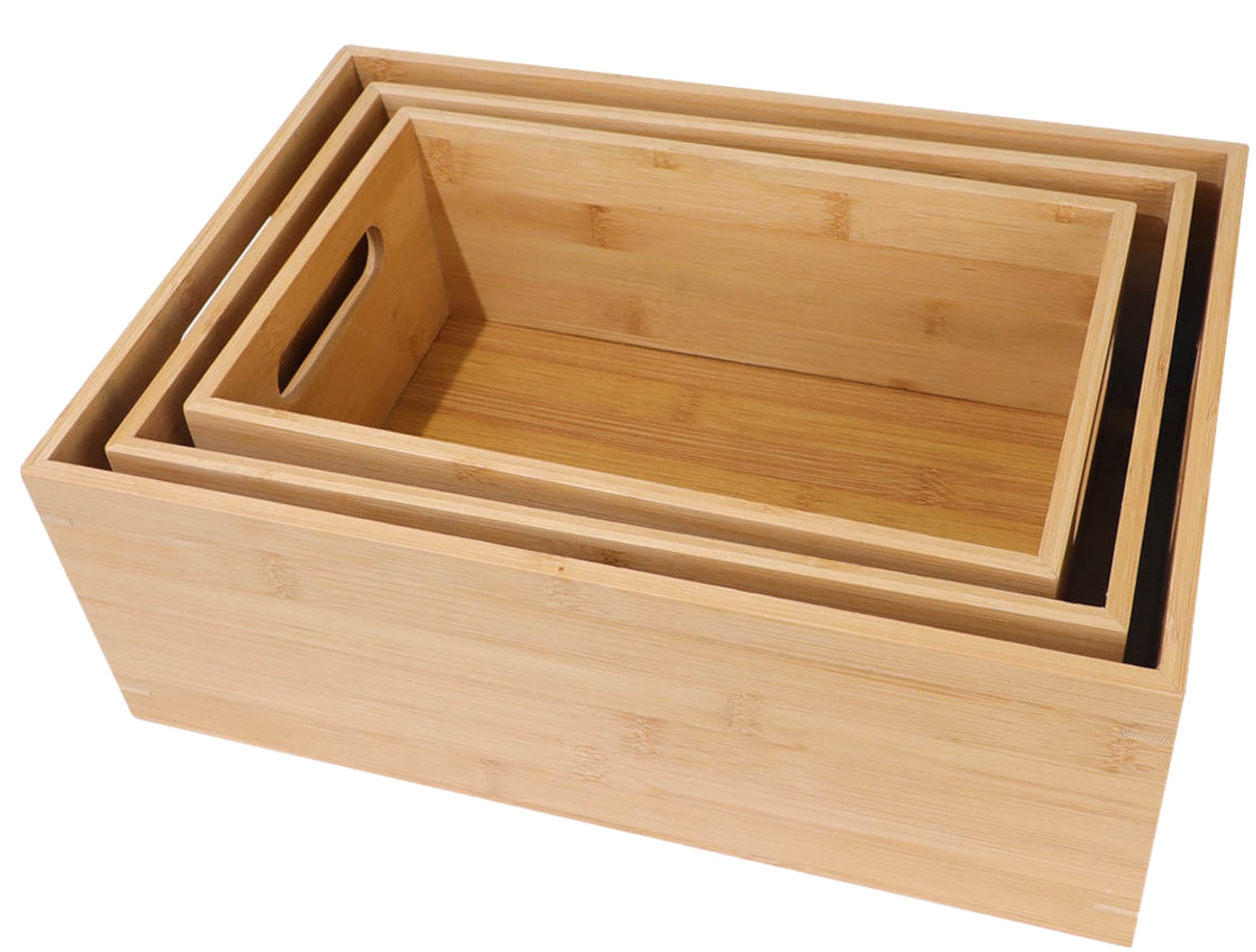 Bamboo Storage Box Set - 3 Piece Pack Durable Bin with Handles, Multi-Purpose Organizer, for Closet, Office, Toys, Bedding, Clothes, Baby Essentials, Arts and Crafts