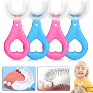 u shaped toothbrush kids 4 pack - toddler toothbrush with food grade soft silicone brush head, 360° oral teeth cleaning design for kids' toothbrush, manual whole mouth toothbrush for kids age 2-6