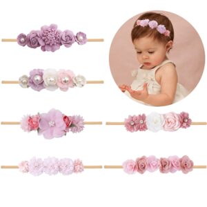 nuwajp baby girls headbands flower headband 6 pcs nylon elastic headbands newborn hair bows hair accessories gifts for infant toddlers kids