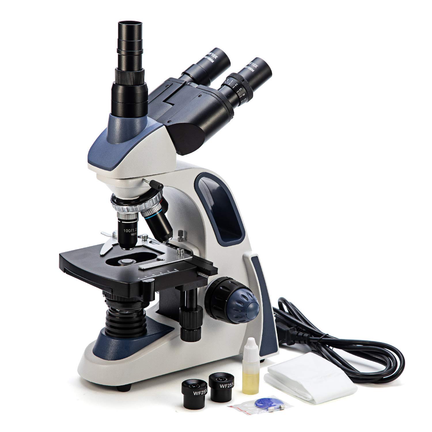 Swift Compound Trinocular Microscope SW380T,40X-2500X Magnification,Siedentopf Head,Two-Layer Mechanical Stage,with 1.3mp Camera and Software Windows/Mac Compatible