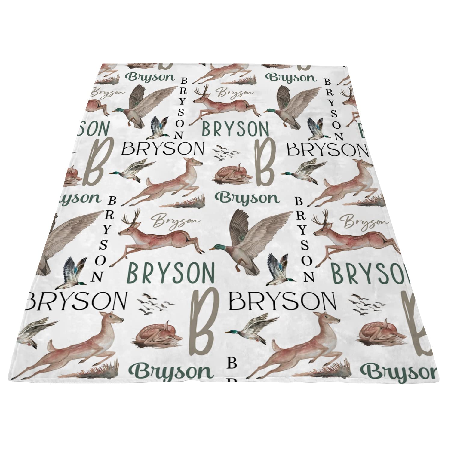 Personalized Mallard Duck Deer Baby Blanket, Custom Duck Hunting Blanket, Woodland Animals Baby Name Blanket, Deer Baby Boy Receiving Blanket, Wildlife Hunting Baby Super Soft Plush Fleece Blanket